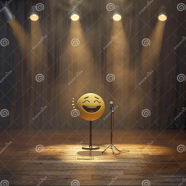 Smiley Face Singing on Stage with Microphone and Spotlights Stock ...