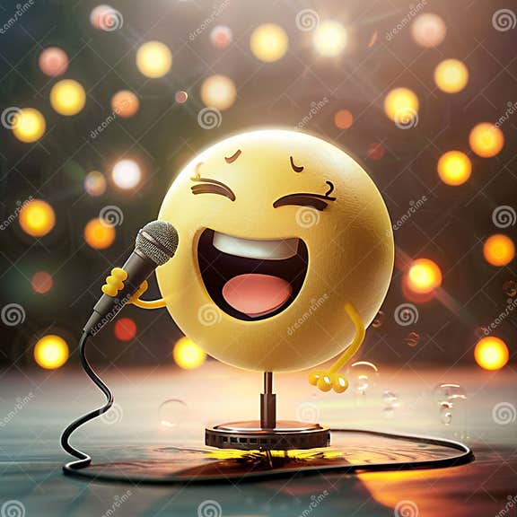 Smiley Face Singing on Stage with Microphone and Spotlights Stock ...