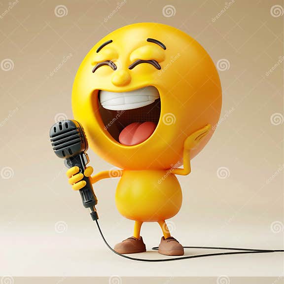 Smiley Face Singing on Stage with Microphone and Spotlights Stock ...