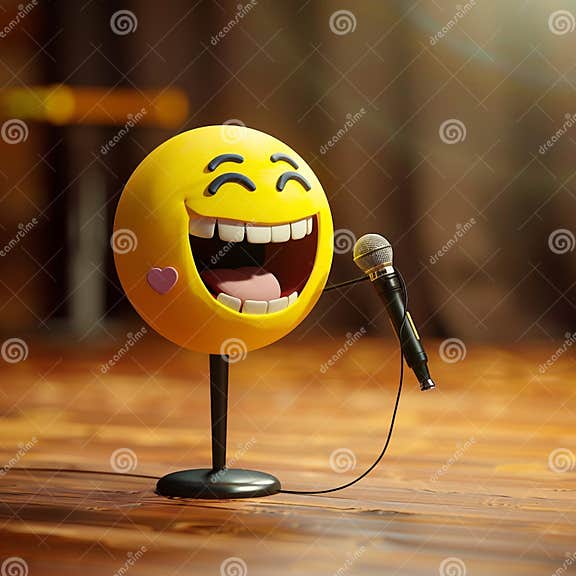 Smiley Face Singing on Stage with Microphone and Spotlights Stock ...