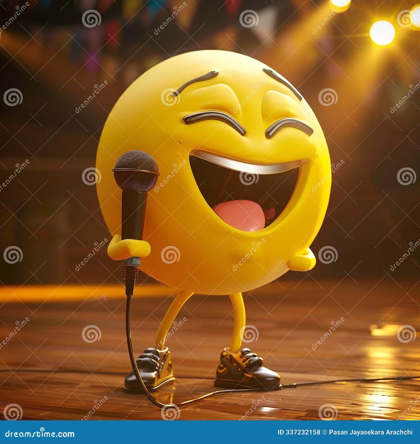 Smiley Face Singing on Stage with Microphone and Spotlights Stock ...