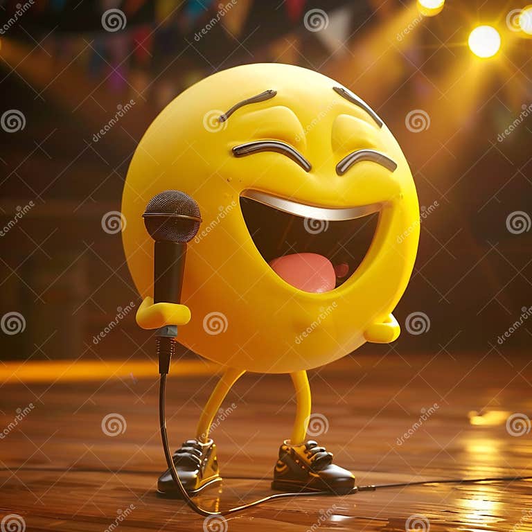 Smiley Face Singing on Stage with Microphone and Spotlights Stock ...