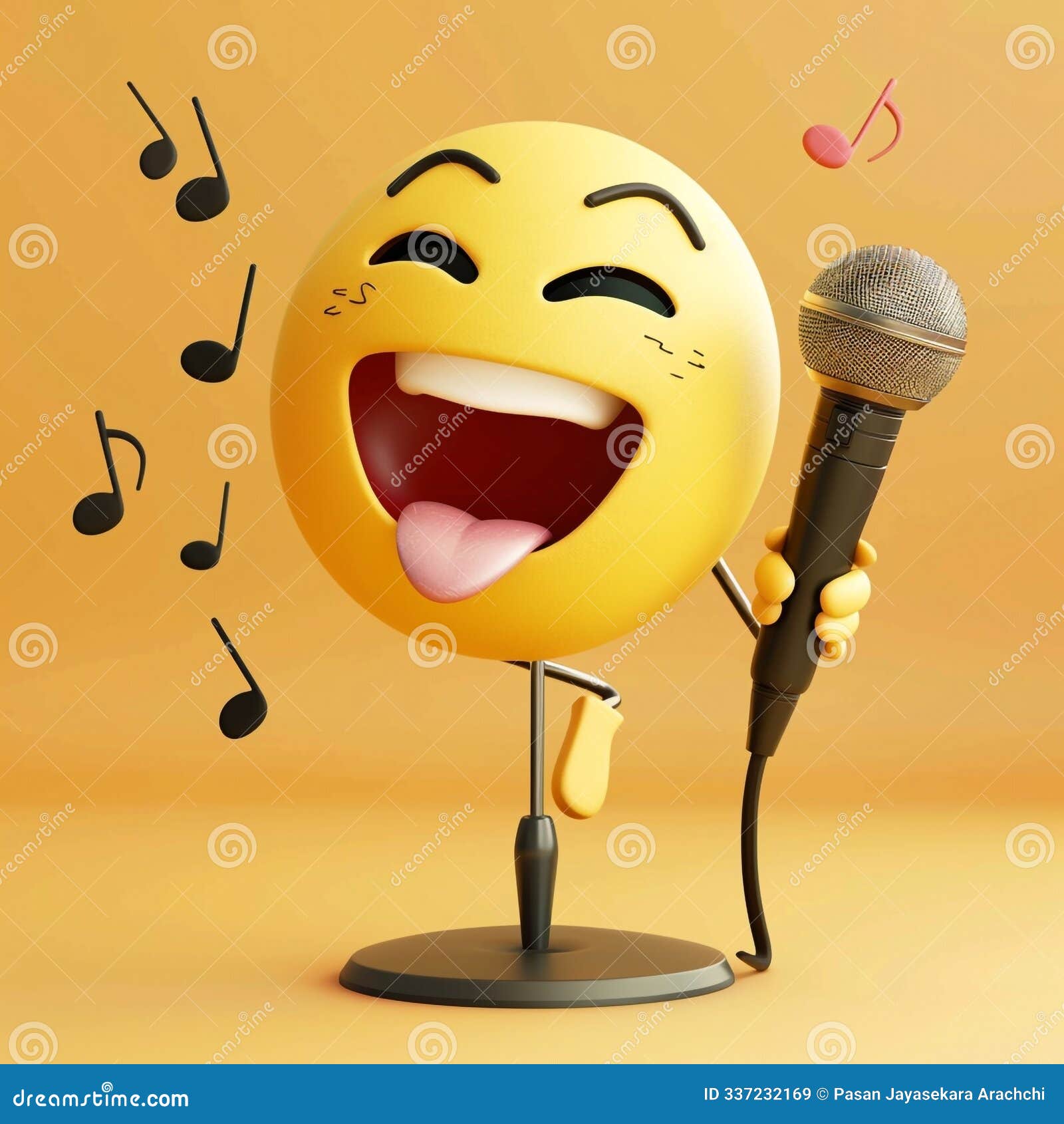 Smiley Face Singing on Stage with Microphone and Spotlights Stock ...