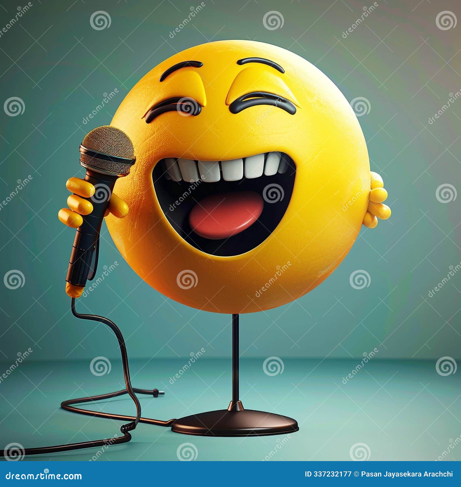 Smiley Face Singing on Stage with Microphone and Spotlights Stock ...