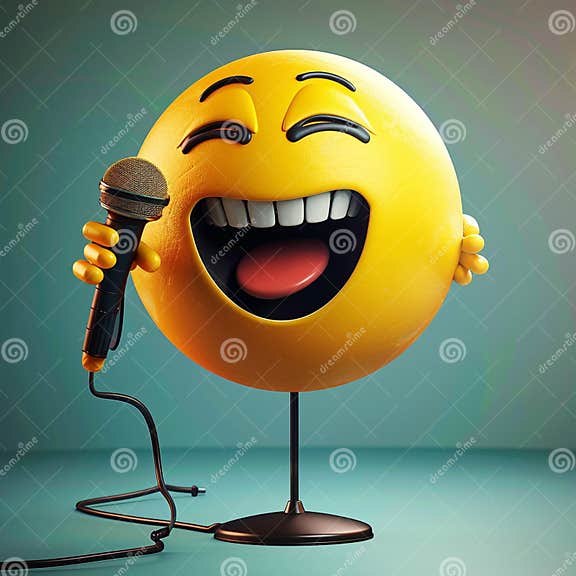 Smiley Face Singing on Stage with Microphone and Spotlights Stock ...
