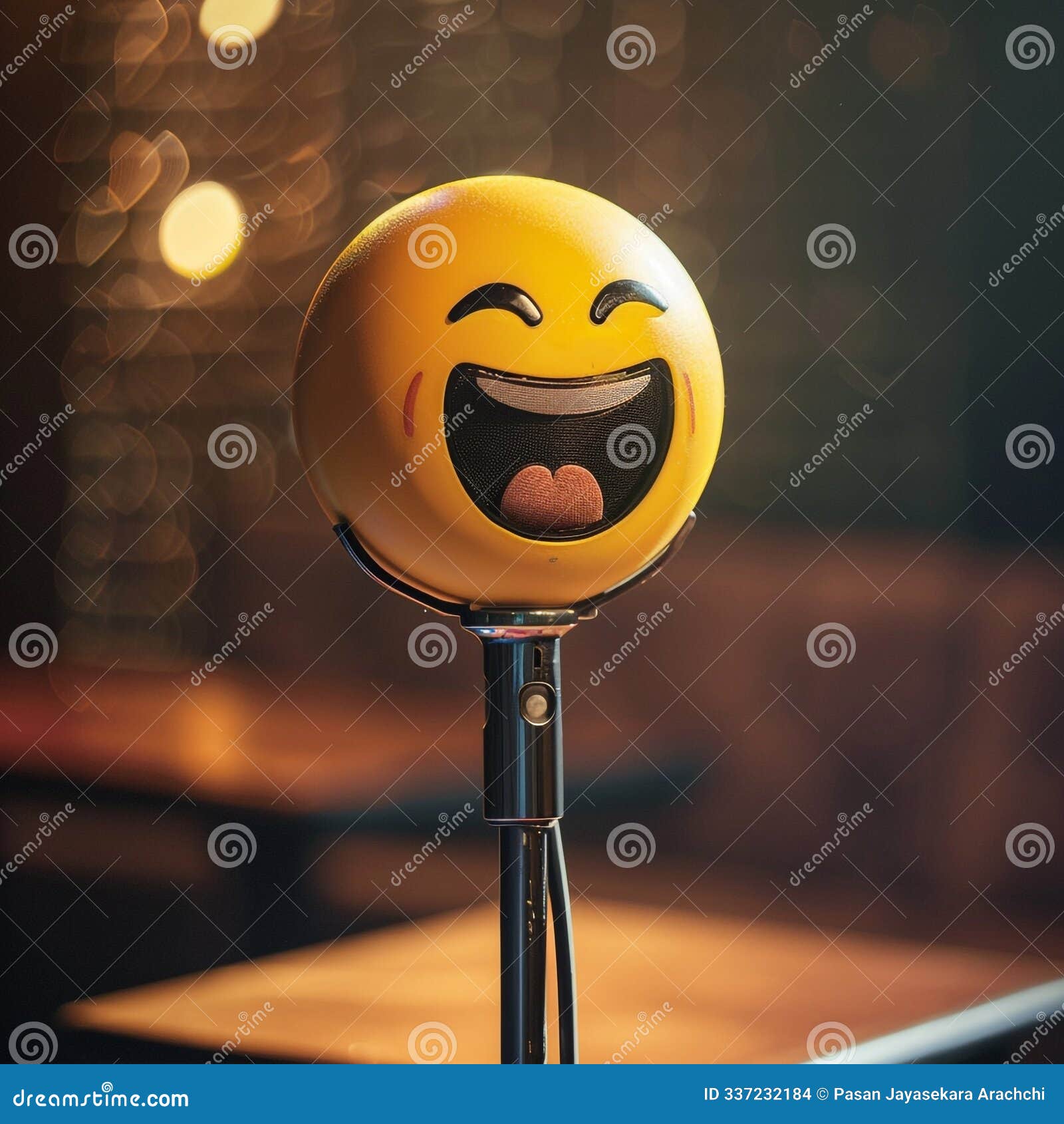 Smiley Face Singing on Stage with Microphone and Spotlights Stock ...