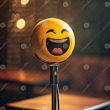 Smiley Face Singing on Stage with Microphone and Spotlights Stock ...
