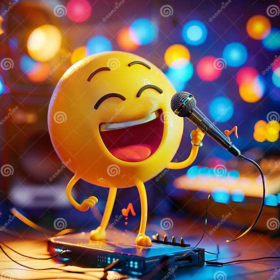 Smiley Face Singing on Stage with Microphone and Spotlights Stock ...