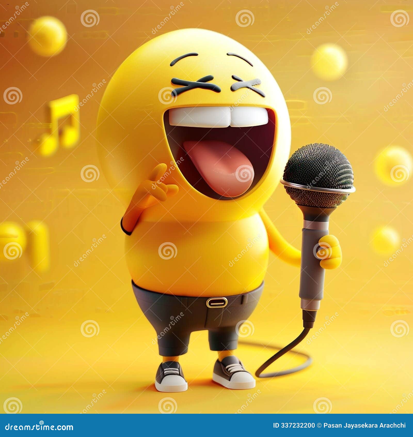 Smiley Face Singing on Stage with Microphone and Spotlights Stock ...