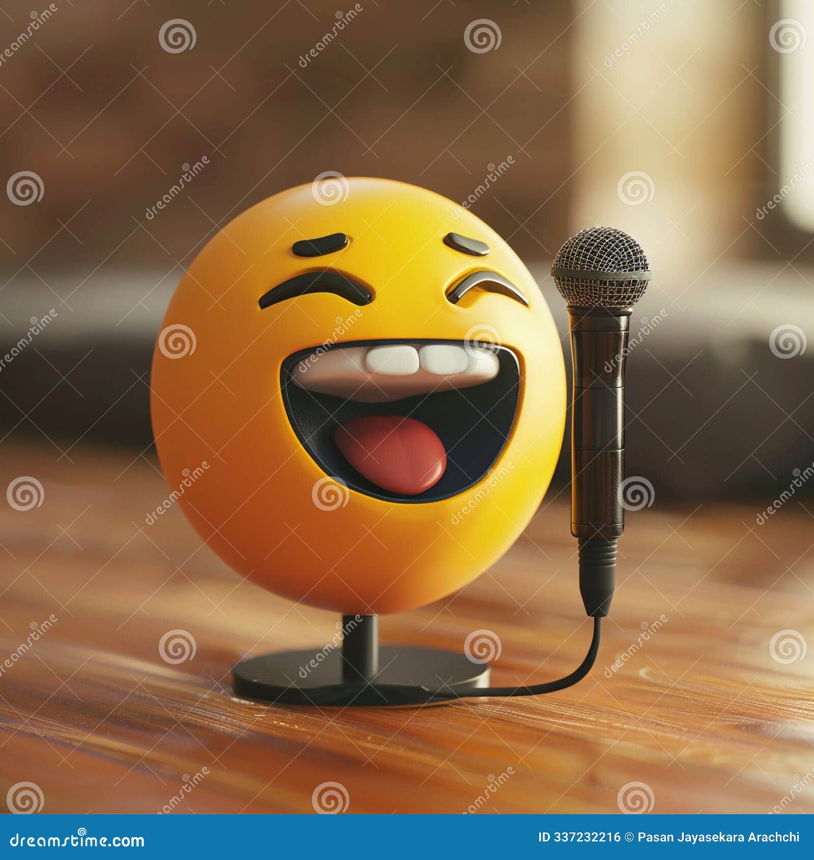 Smiley Face Singing on Stage with Microphone and Spotlights Stock ...