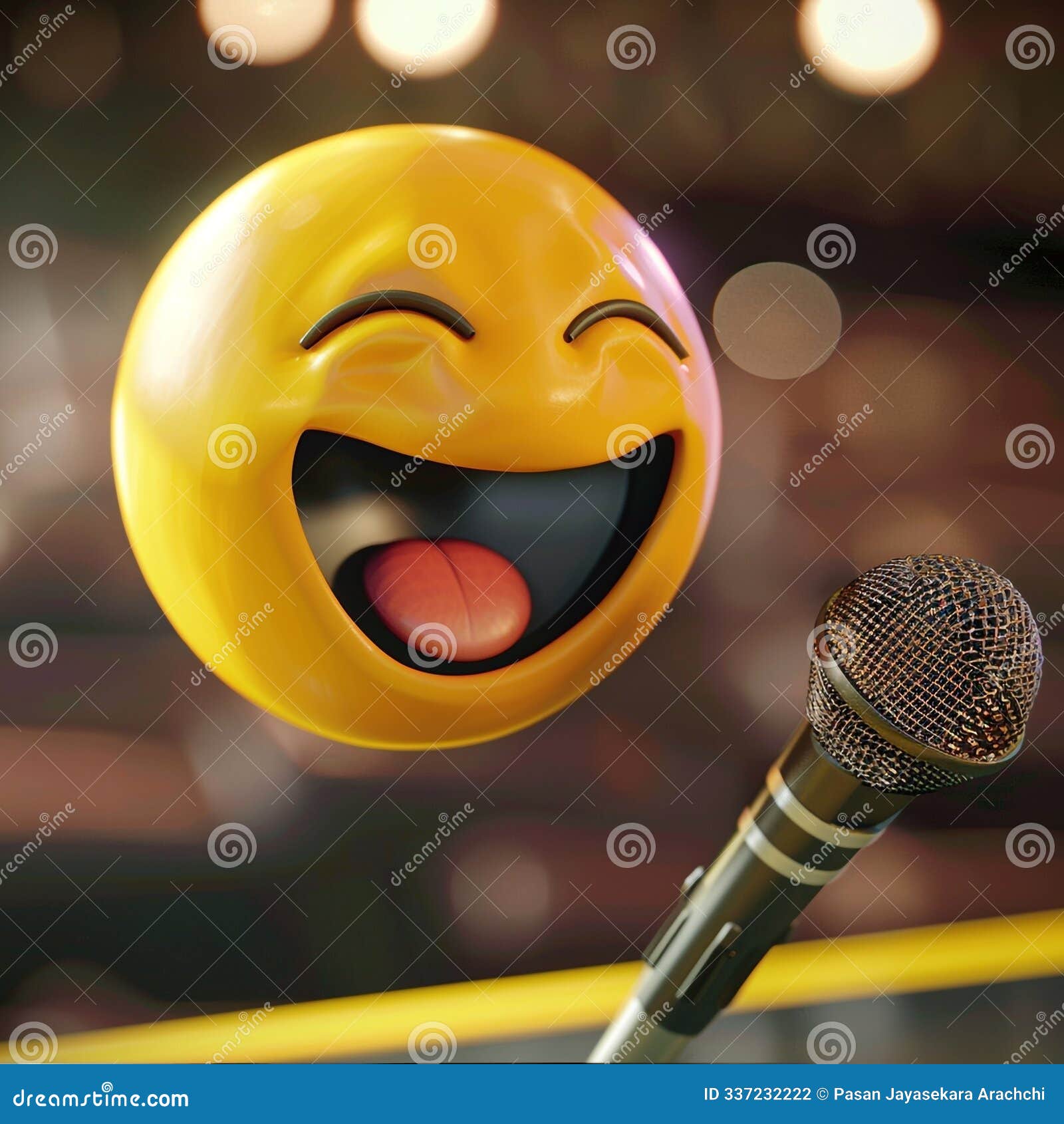 Smiley Face Singing on Stage with Microphone and Spotlights Stock ...