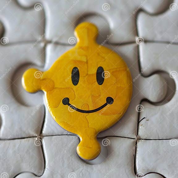 Smiley Face Solving a Puzzle Piece Stock Illustration - Illustration of ...