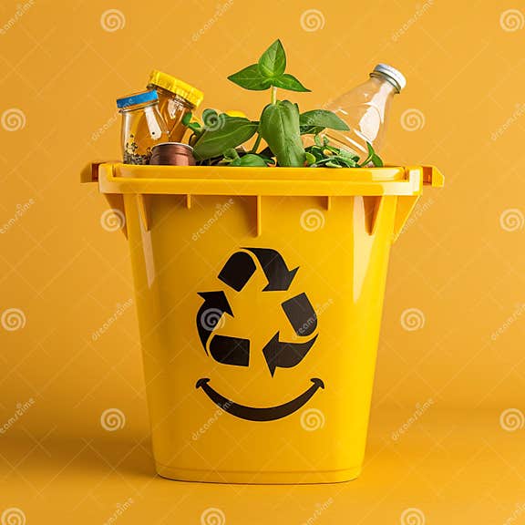 Smiley Face Sorting Recyclables in a Recycling Bin Stock Illustration ...