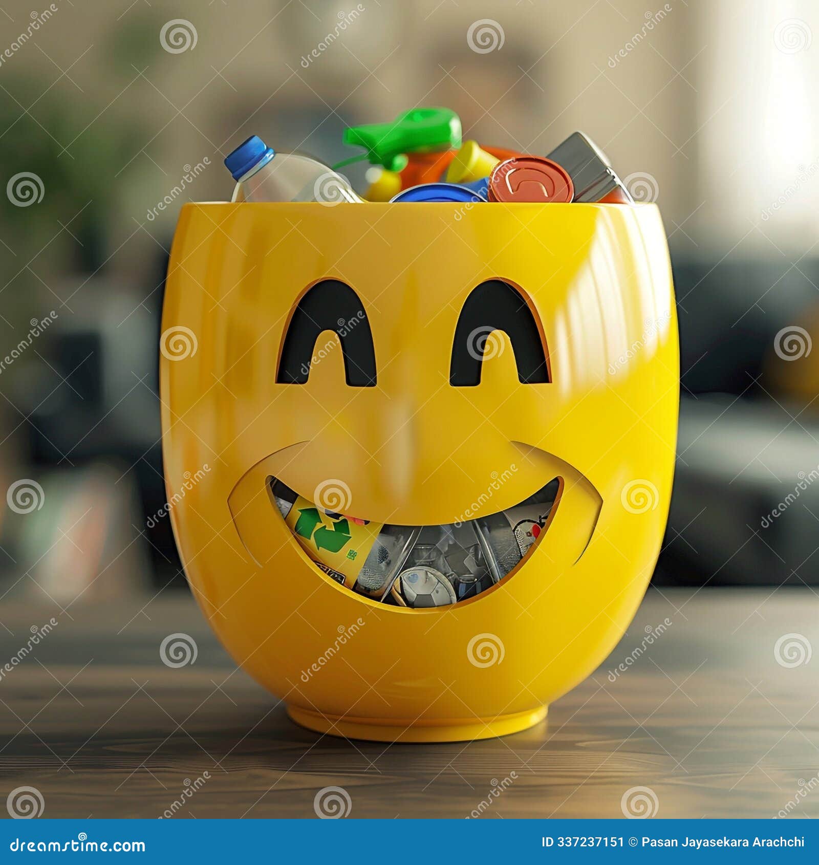 Smiley Face Sorting Recyclables in a Recycling Bin Stock Illustration ...
