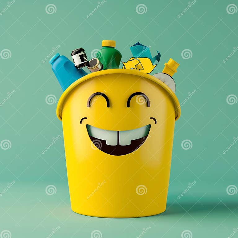 Smiley Face Sorting Recyclables in a Recycling Bin Stock Illustration ...