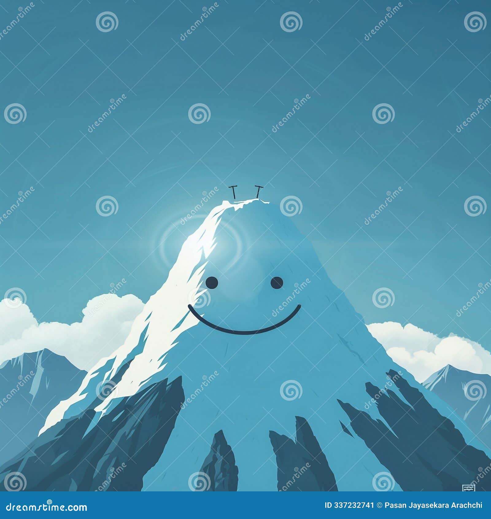 Smiley Face Standing in Front of a Mountain Stock Illustration ...