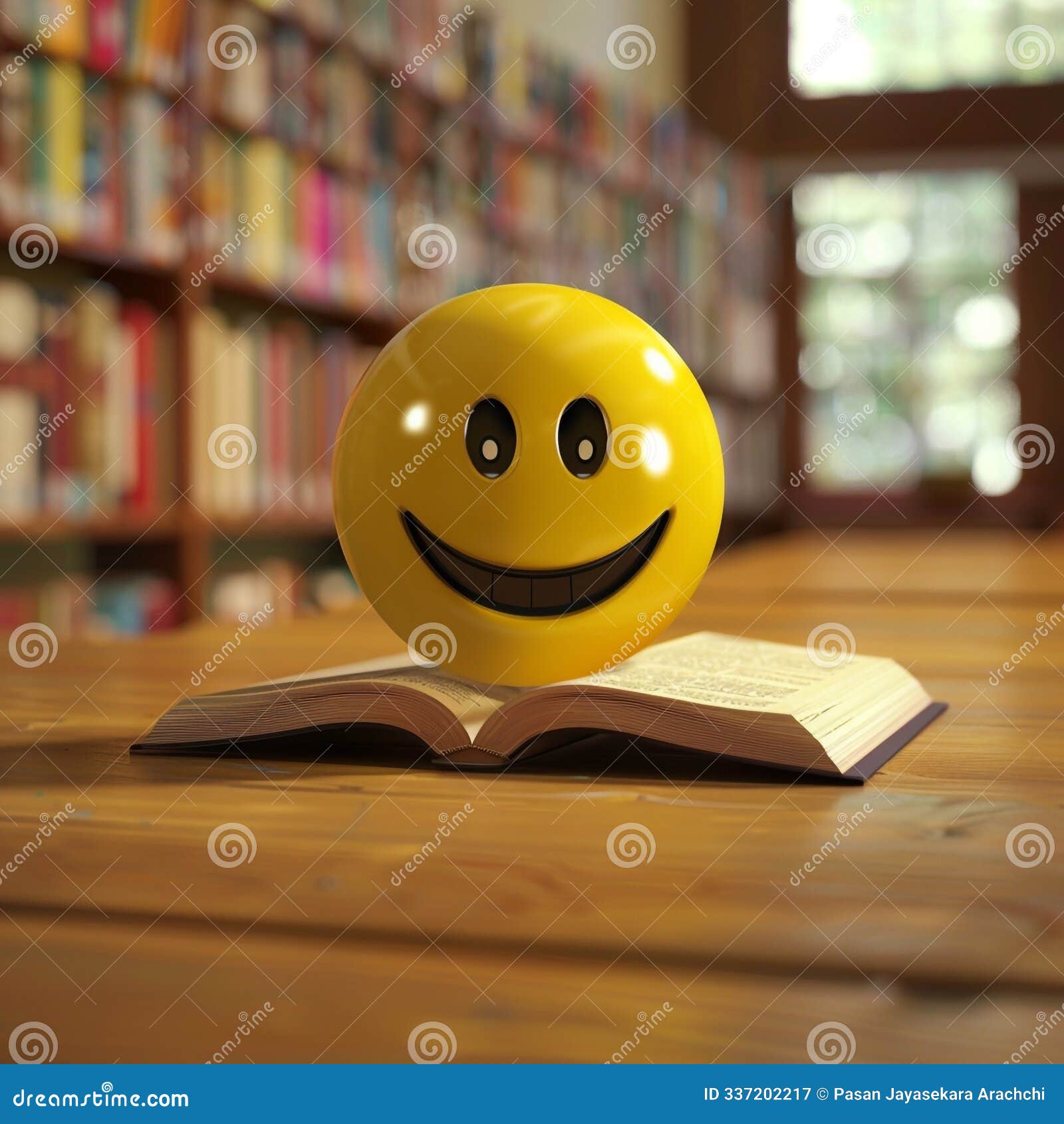 Smiley Face Studying in a Library Stock Illustration - Illustration of ...