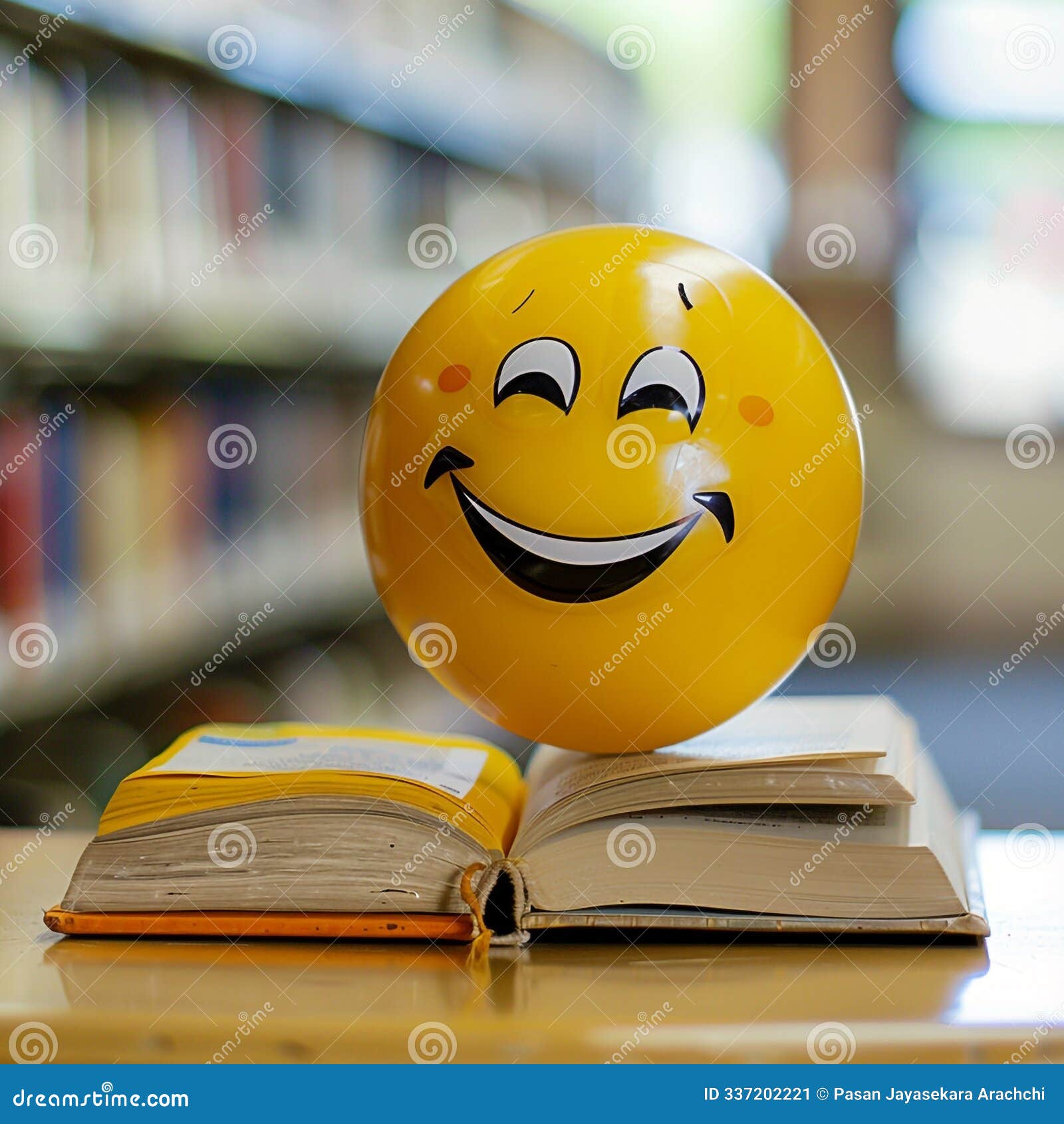 Smiley Face Studying in a Library Stock Illustration - Illustration of ...