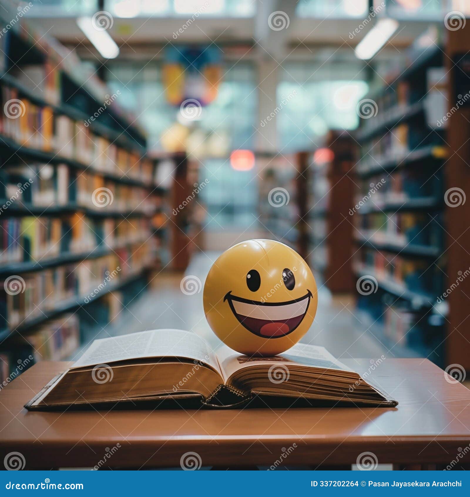 Smiley Face Studying in a Library Stock Illustration - Illustration of ...