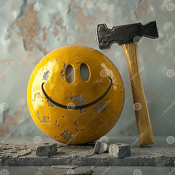 Smiley Face Using Hammer To Build Project Stock Illustration ...