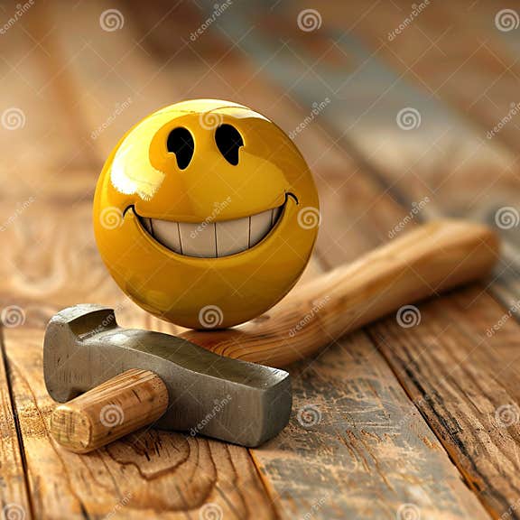 Smiley Face Using Hammer To Build Project Stock Illustration - Illustration of equipment ...