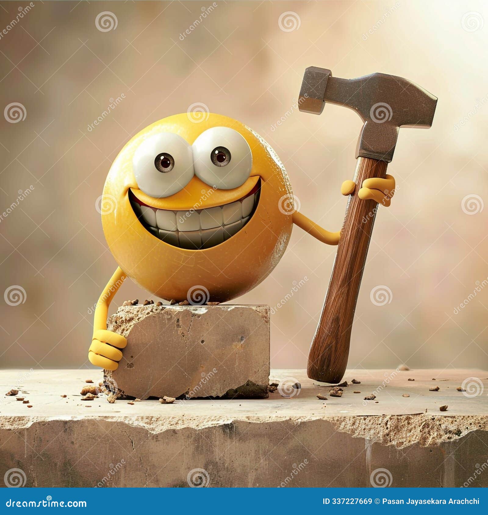 Smiley Face Using Hammer To Build Project Stock Illustration - Illustration of equipment ...