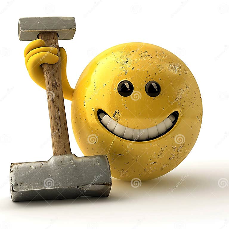 Smiley Face Using Hammer To Build Project Stock Illustration - Illustration of progress ...