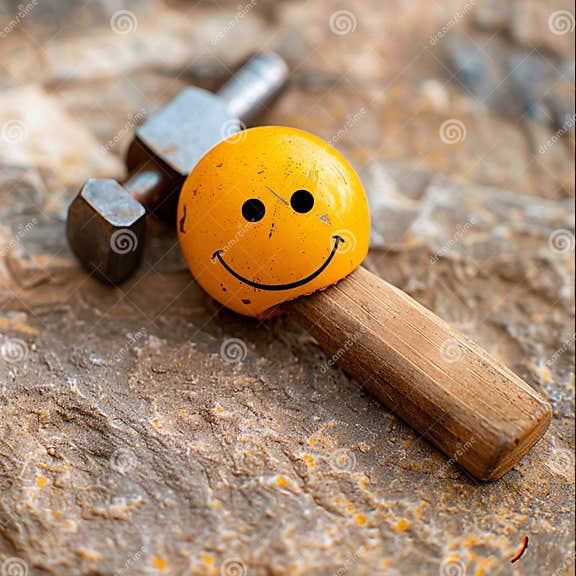 Smiley Face Using Hammer To Build Project Stock Illustration ...