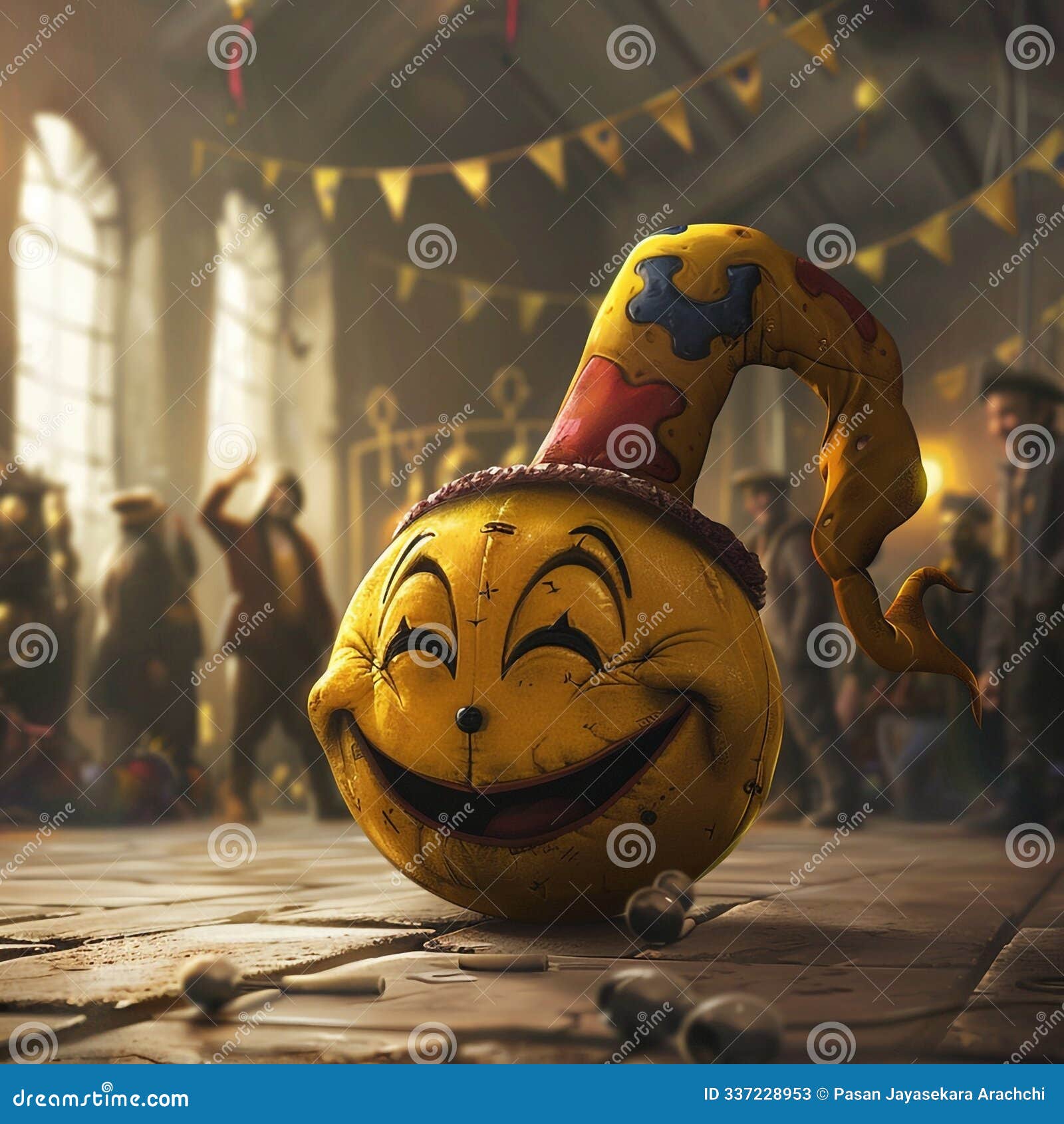 Smiley Face Wearing Jester Hat Entertaining Crowd Stock Illustration ...