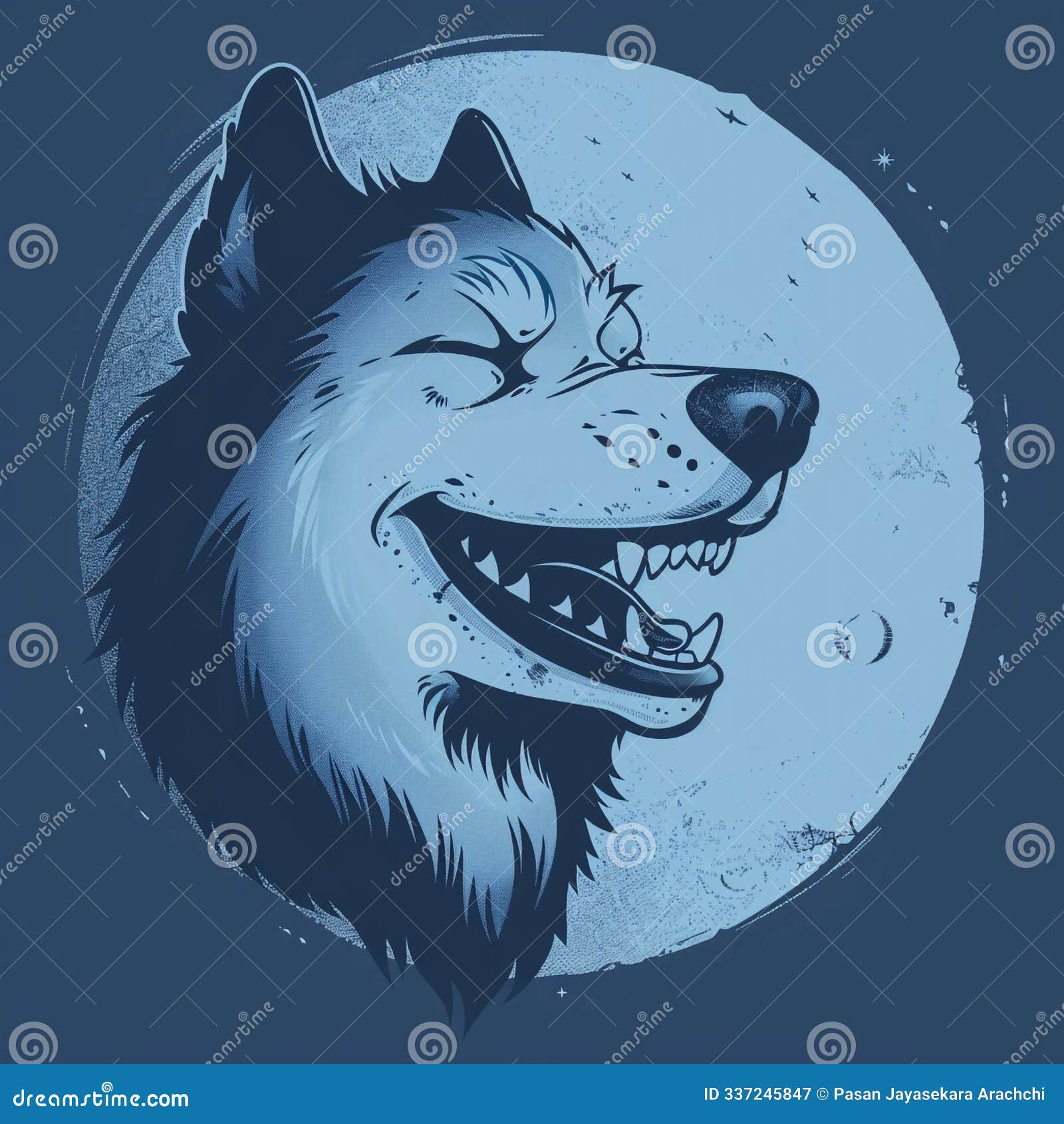 Wolf Howling at Moon with Smiley Face Stock Illustration - Illustration ...
