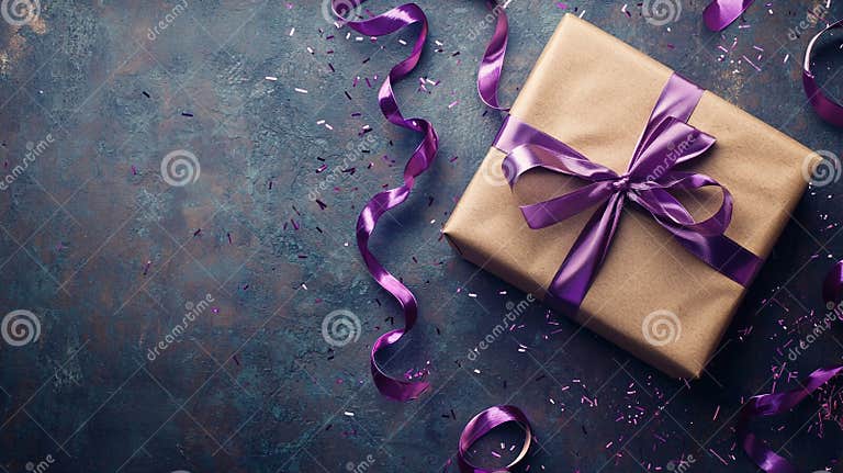 Wrapped Gift with Scattered Ribbon on Flat Surface Stock Illustration ...