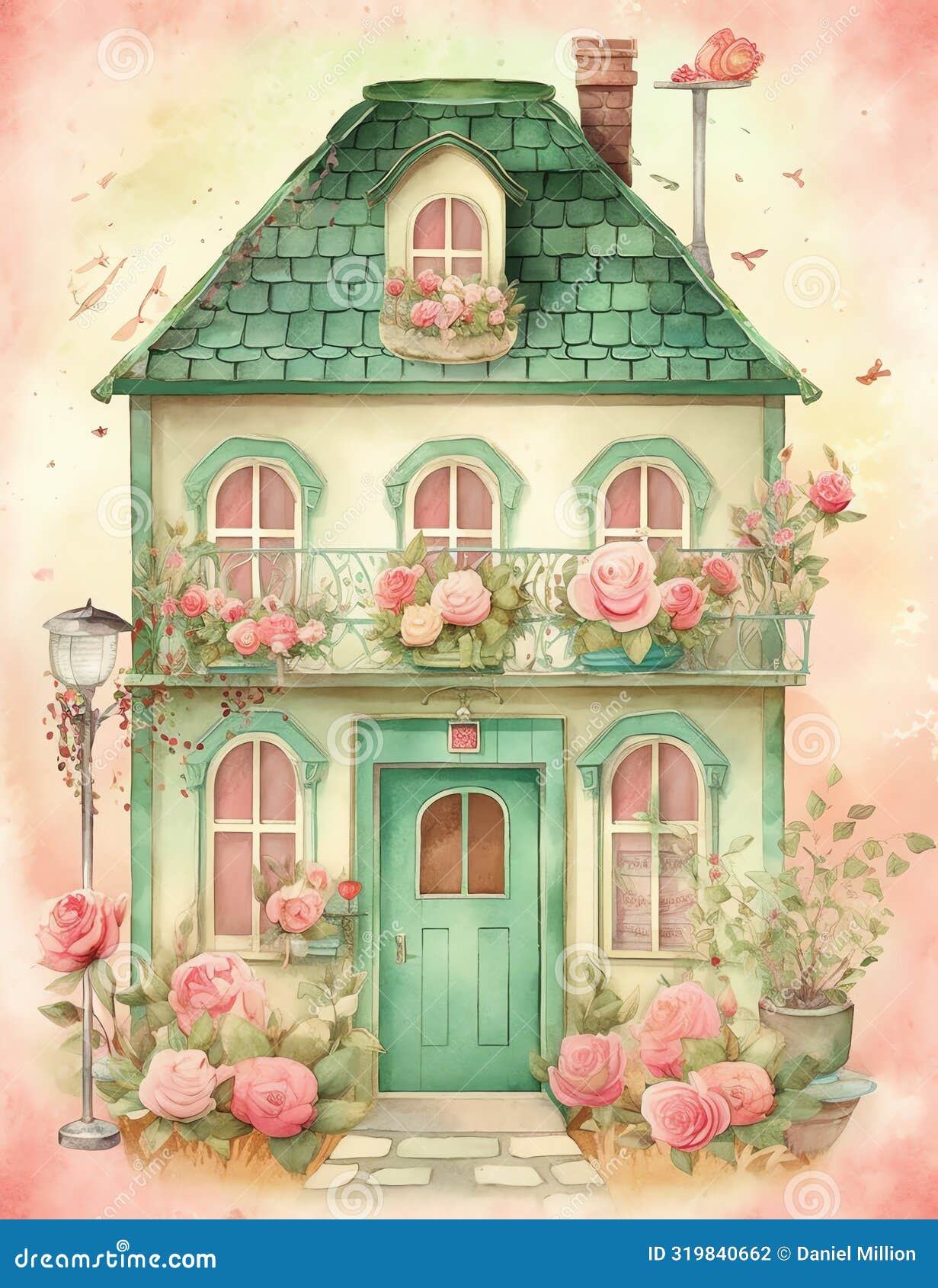 Cottagecore House Old Paper, Vintage Digital Paper Stock Illustration ...