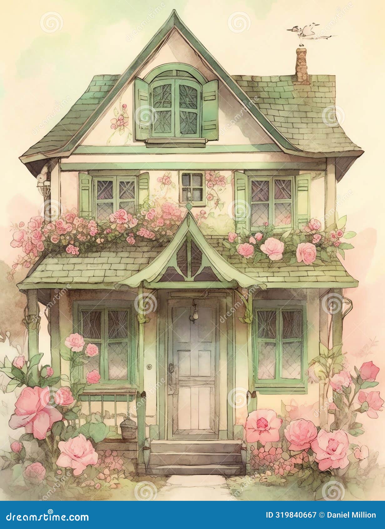 Cottagecore House Old Paper, Vintage Digital Paper Stock Illustration ...