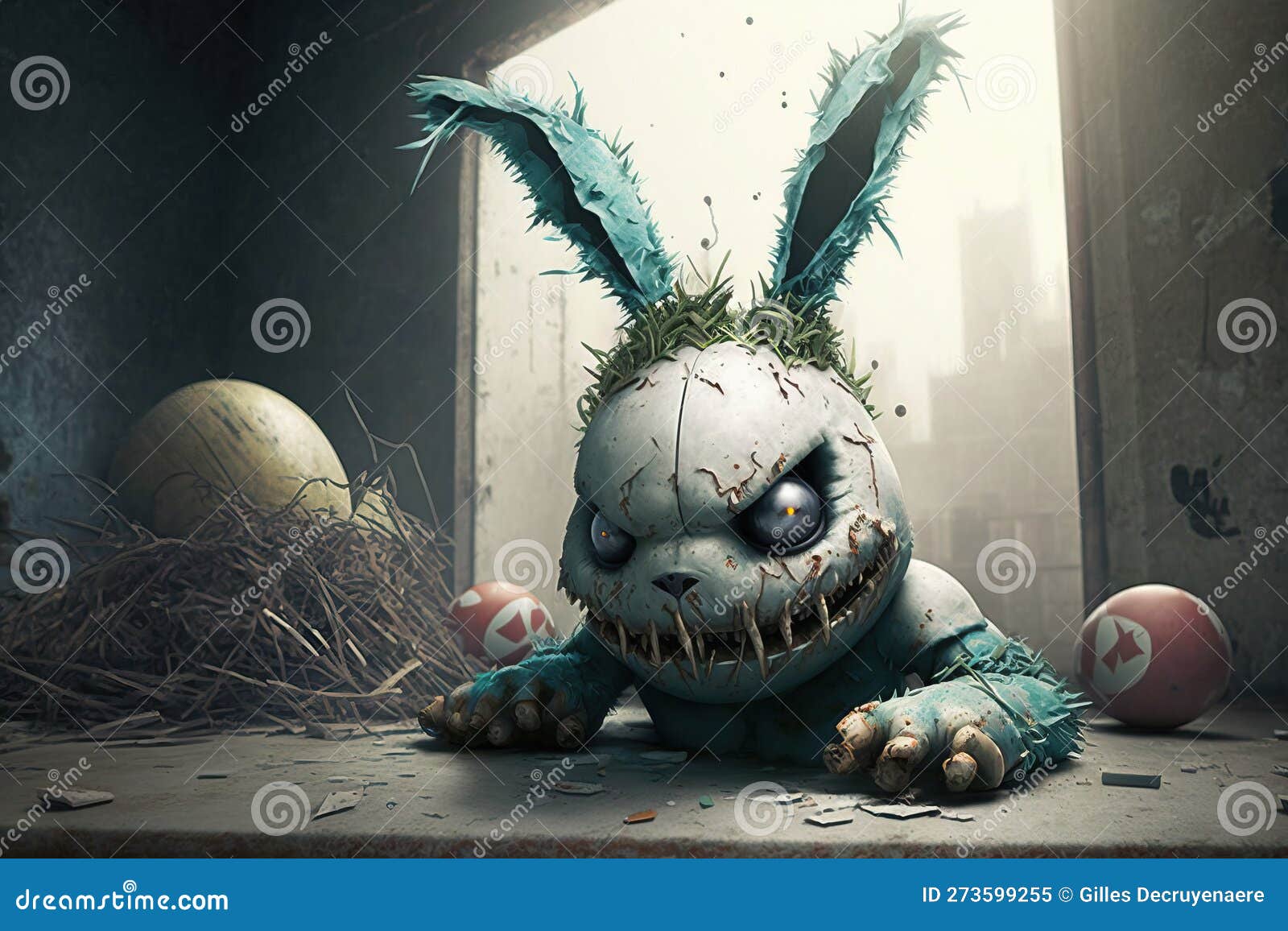Easter Bunny Monster and Egg in Nest, Generative AI. Stock Illustration ...