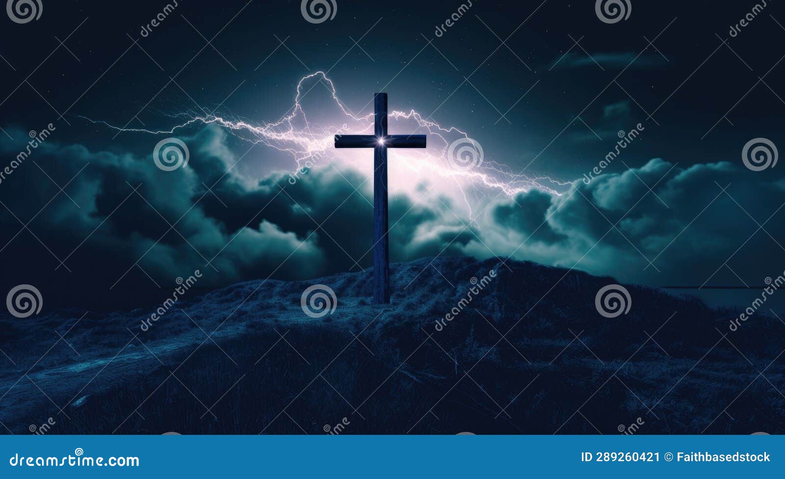 Cross in the Sky with Lightning and Clouds. Stock Illustration ...