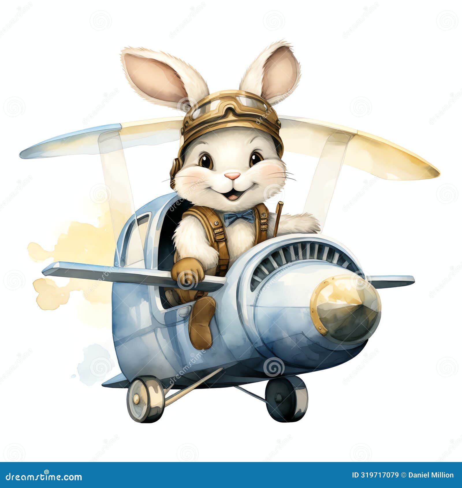 Cute Bunny with Pilot Plane Watercolor Illustration Stock Illustration ...