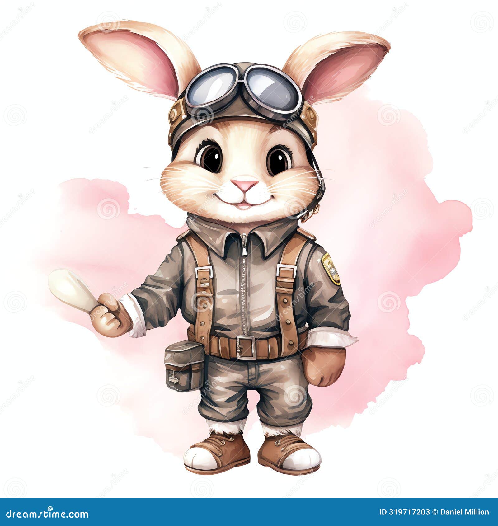 Cute Bunny with Pilot Uniform Watercolor Illustration Stock ...