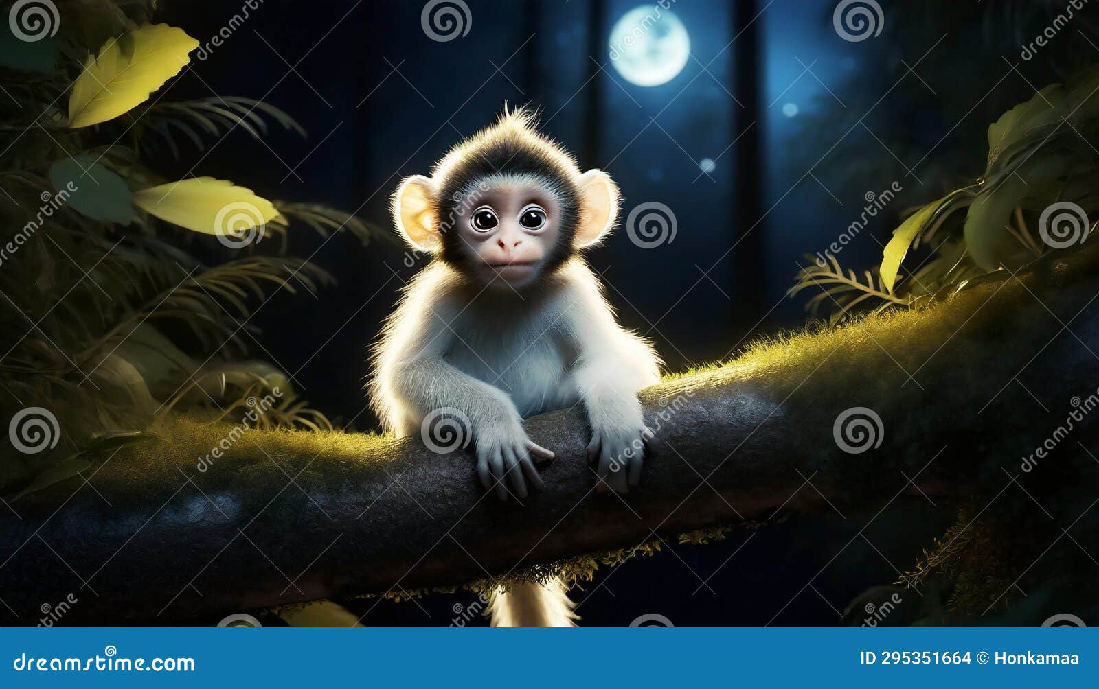 Cute Monkey in a Tree at Night Stock Illustration - Illustration of ...