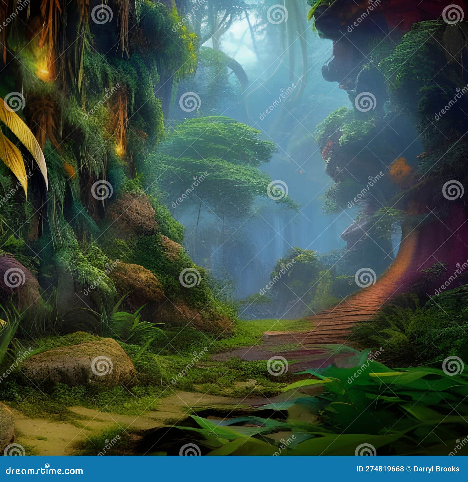Dark Mysterious Path through Dense Jungle Stock Illustration ...