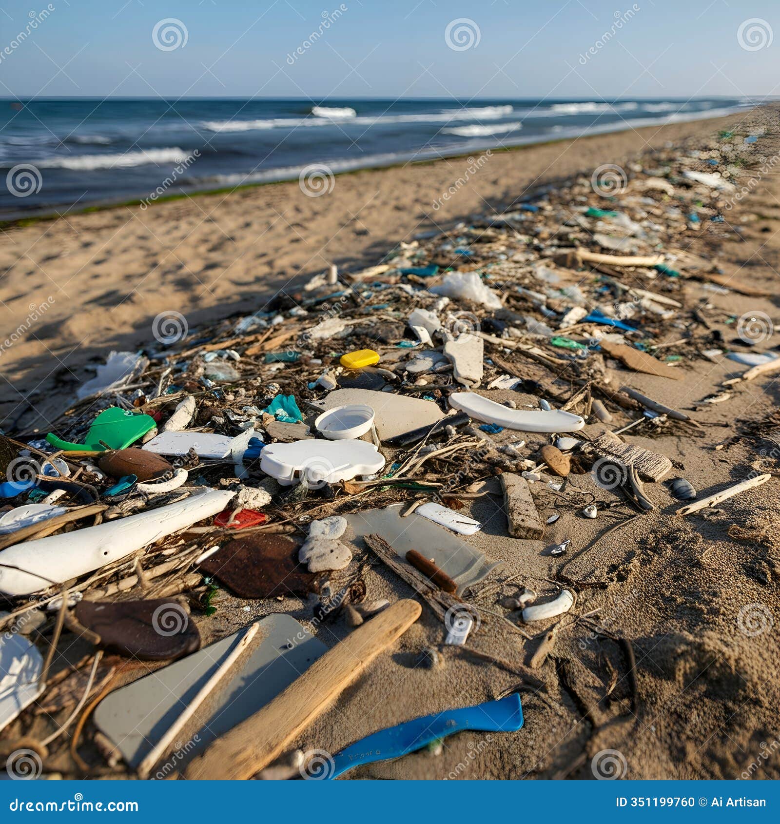 Beach Littered With Used Plastic Bottles, Highlighting Environmental ...