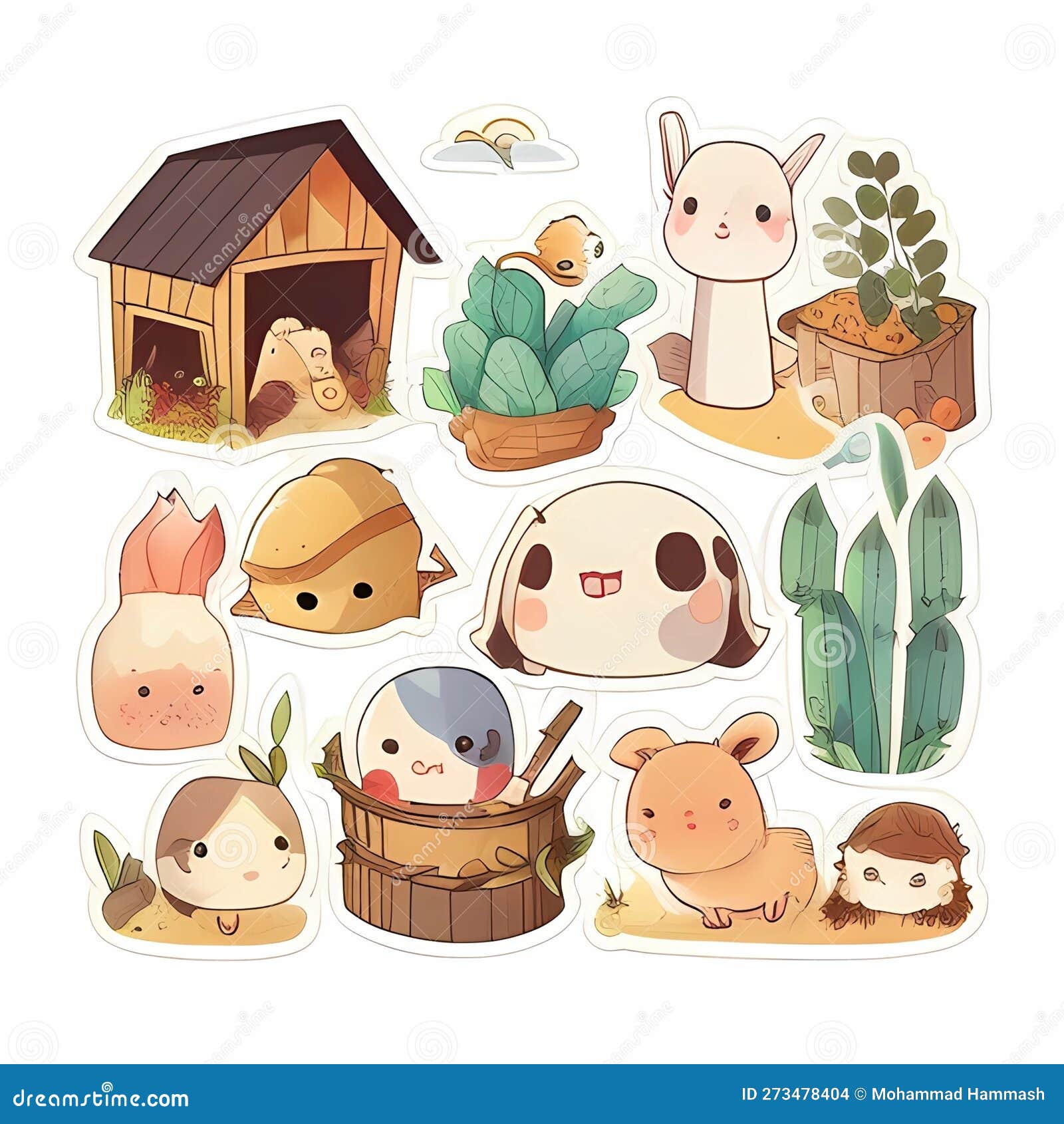 Cozy Kawaii Farm, Made with Generative AI Stock Illustration ...