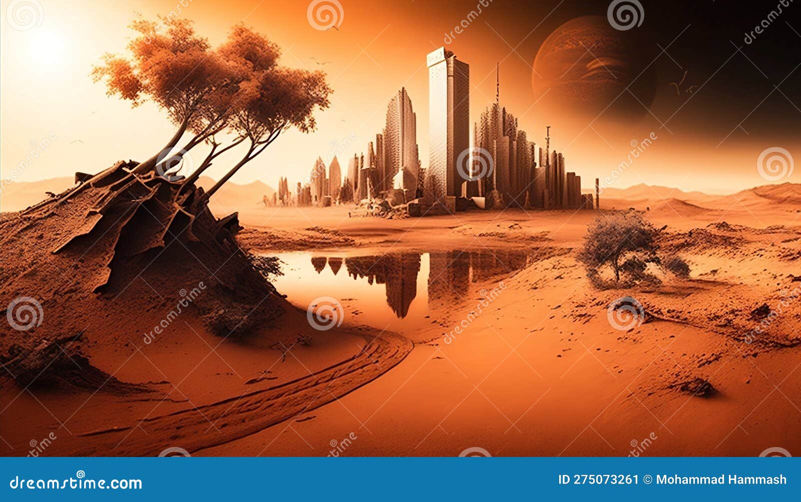 Future Earth, With View Of Colonized Mars In The Background Royalty ...