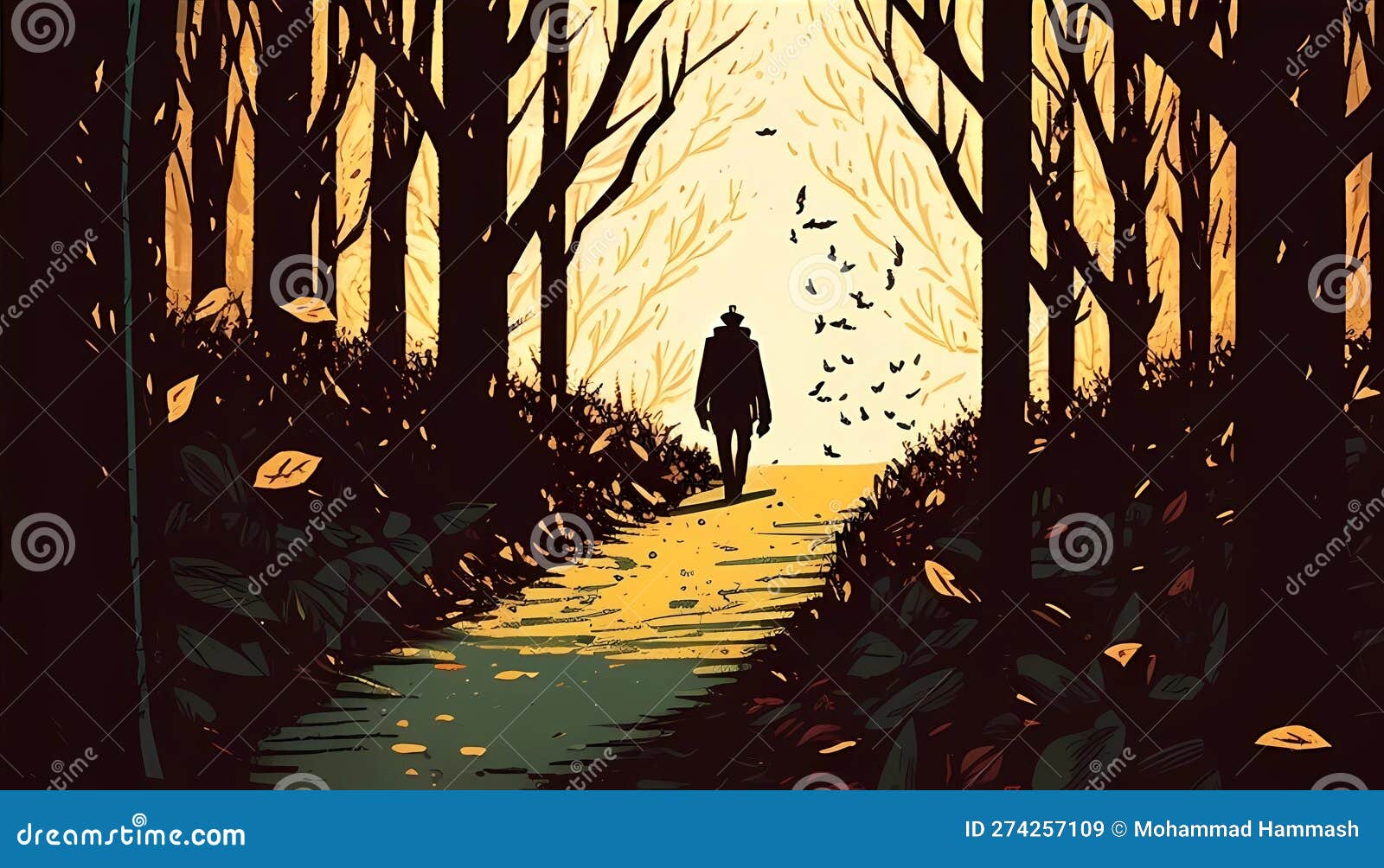 Lonely Wanderer in Endless Forest, Made with Generative AI Stock ...