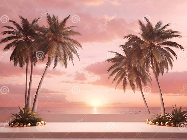Palm Trees On The Beach At Sunset Stock Illustration Illustration Of