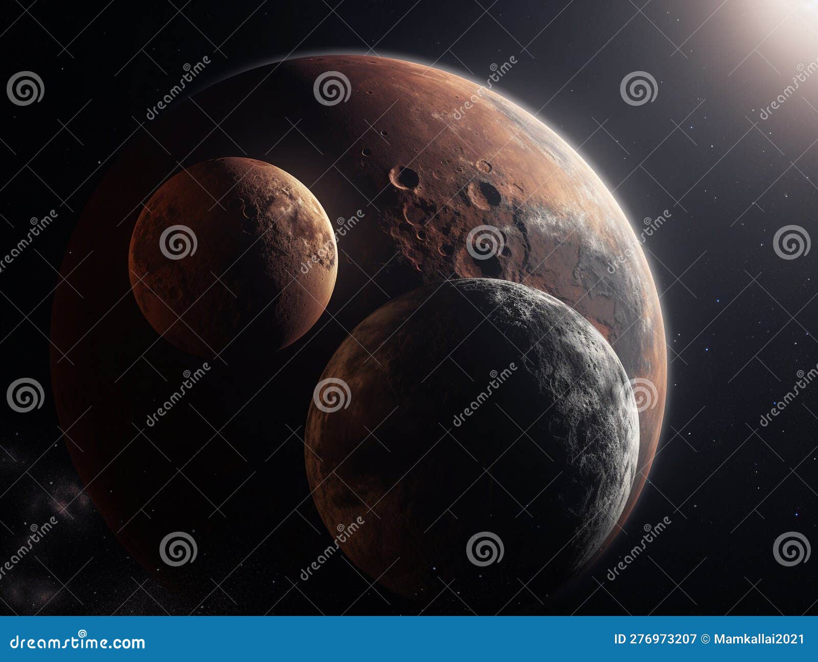 A Planet with Multiple Moons Visible in the Sky Stock Illustration ...