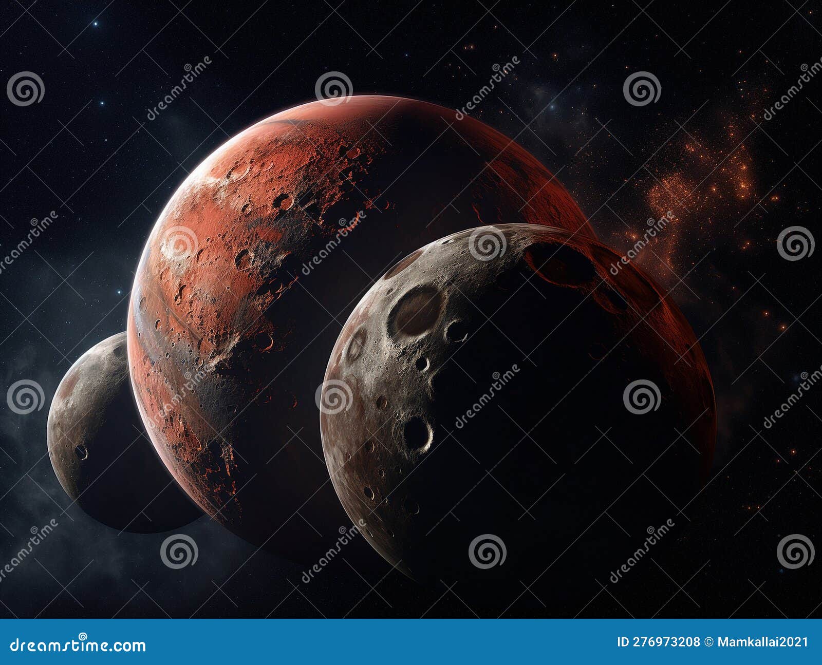 A Planet with Multiple Moons Visible in the Sky Stock Illustration ...