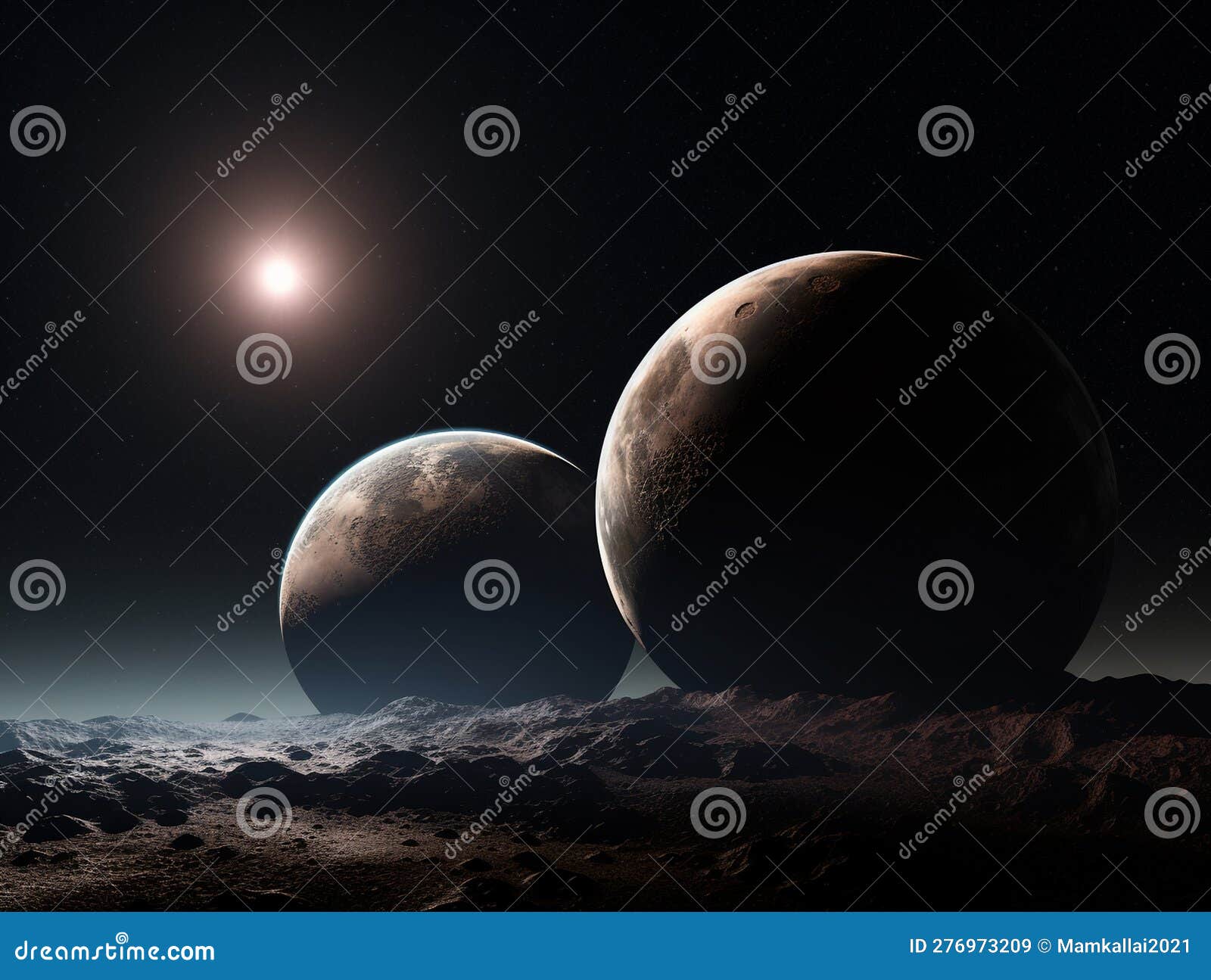 A Planet with Multiple Moons Visible in the Sky Stock Illustration ...
