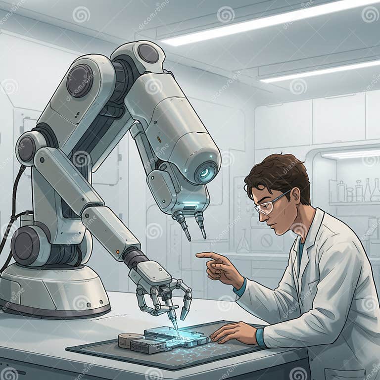 AI-Generated Image of Scientist Operating Robotic Arm in Lab Stock ... AI-Generated Image of Scientist Operating Robotic Arm in Lab Stock ...