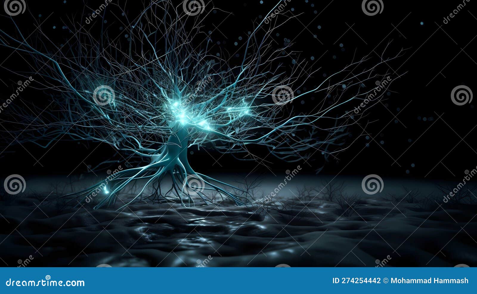 Glowing Neuron in the Dark, Made with Generative AI Stock Illustration ...