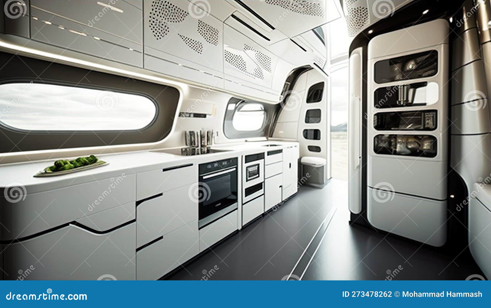 Futuristic Kitchen in Spaceship Design, Made with Generative AI Stock ...
